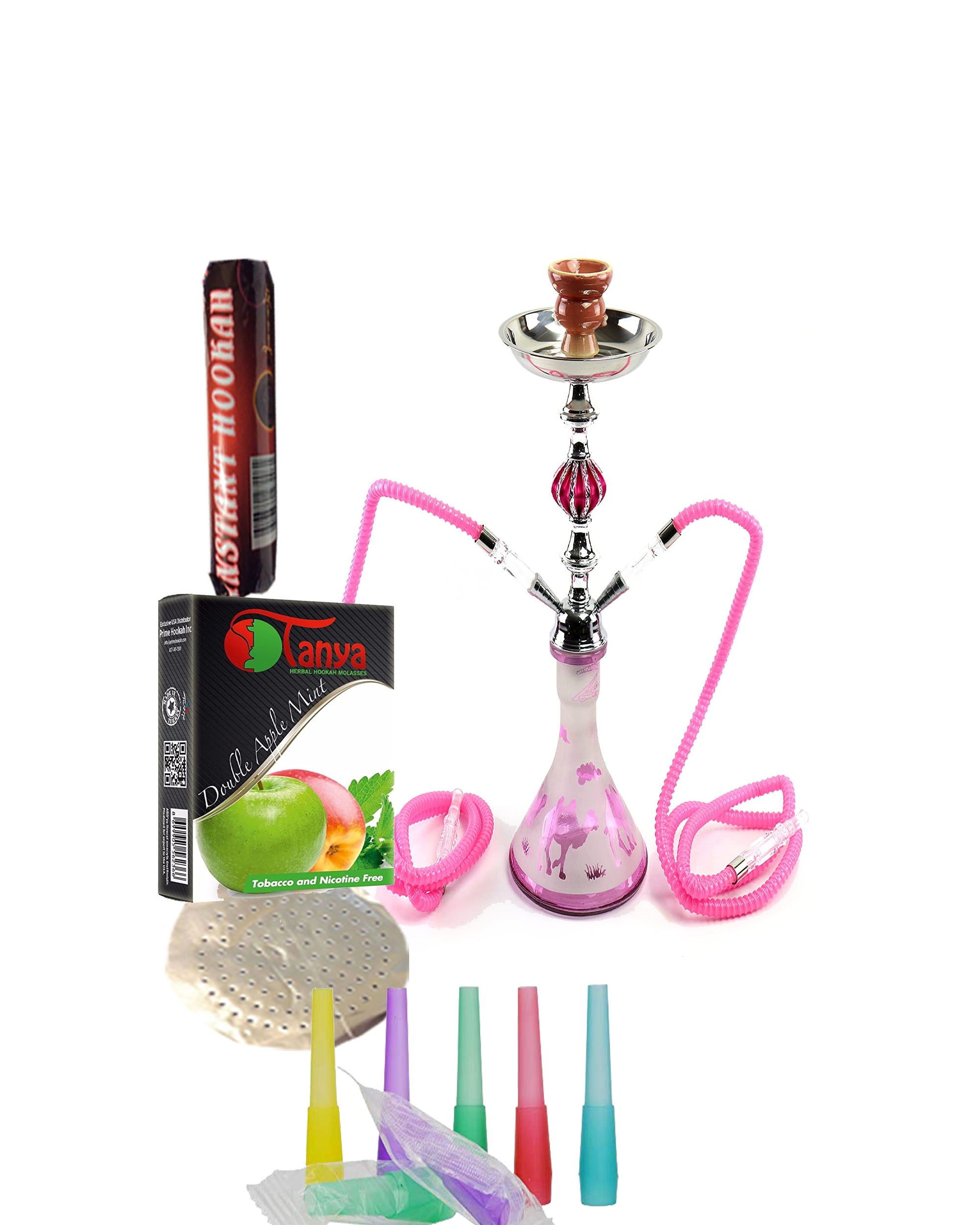 2 hose hookah 22" with tips and tong and supplies as picture assorted ...
